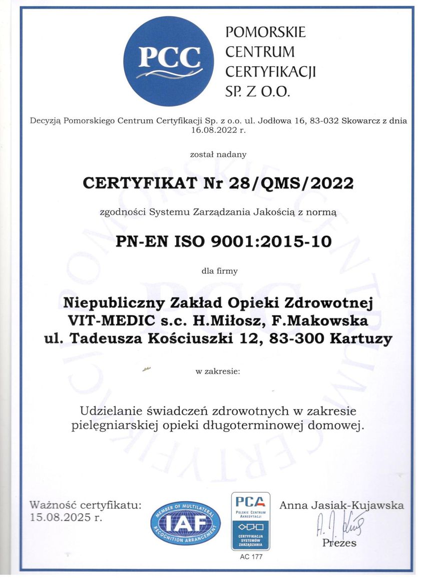 Certyfikat Jakości ISO 9001 - VITMEDIC Certyfikat Jakości ISO 9001 - VITMEDIC